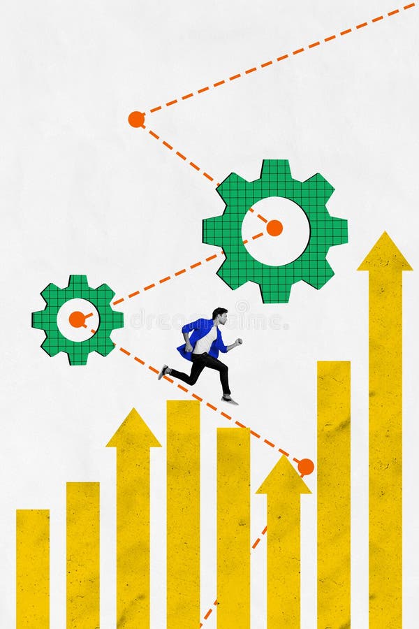 Vertical Photo Collage of Serious Businessman Run Graph Development ...