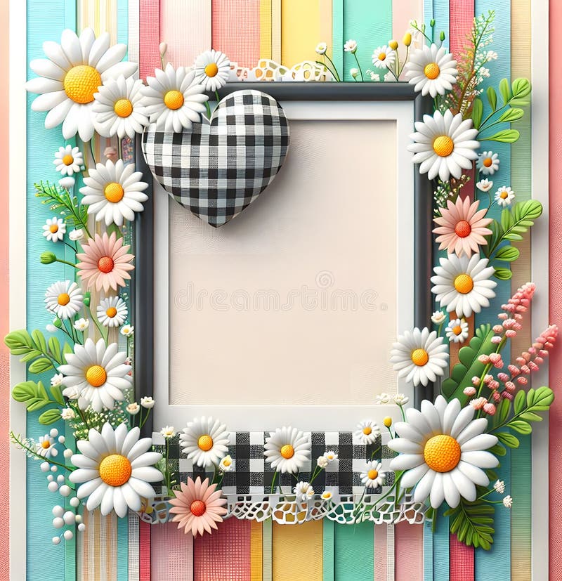 Vertical Photo Frame Decorated with Daisies and a Heart-shaped ...
