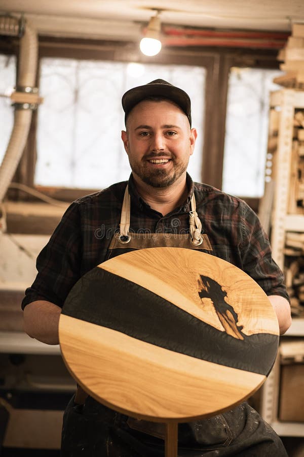 Vertical Photo of Glad, Smiling Joiner in Protective Uniform and Cap in ...