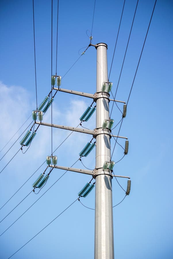 The Power Line Post and Sky with Clouds on Background. Vertical Photo ...