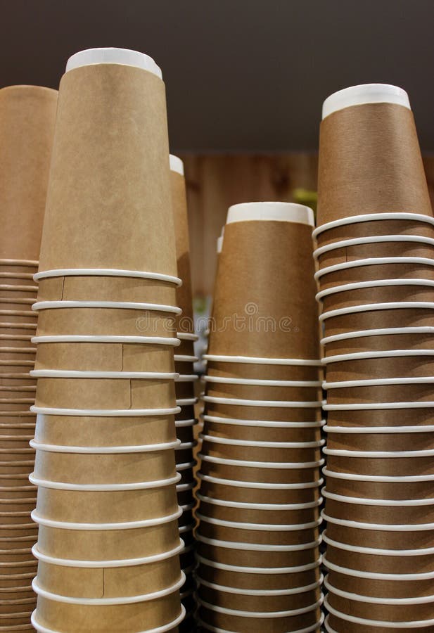 Vertical Photo of Various Cardboard Cups for Coffee are Stacked Stock ...