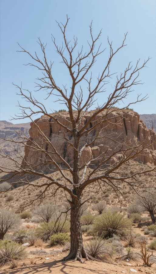 Solitary Bare Tree in a Desert Landscape Stock Image - Image of stark ...