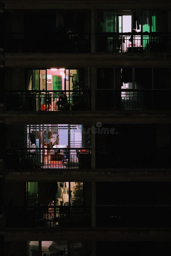Balcony In A Modern Apartment Building At Night Stock Image - Image of ...