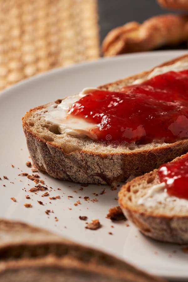 Vertical Picture of an English Breakfast with Jam and Black Bread Stock ...