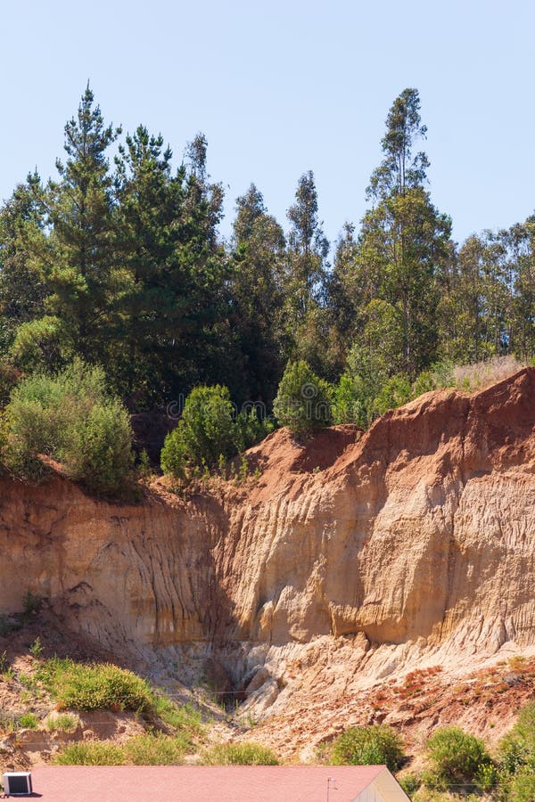Vertical Picture of an Orange Cliff Against Foliage Forest at Daytime ...