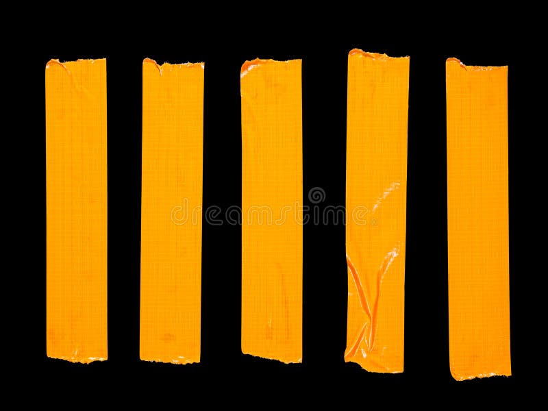 5 Vertical Pieces of Orange Adhesive Tape Isolated on a Black Stock ...