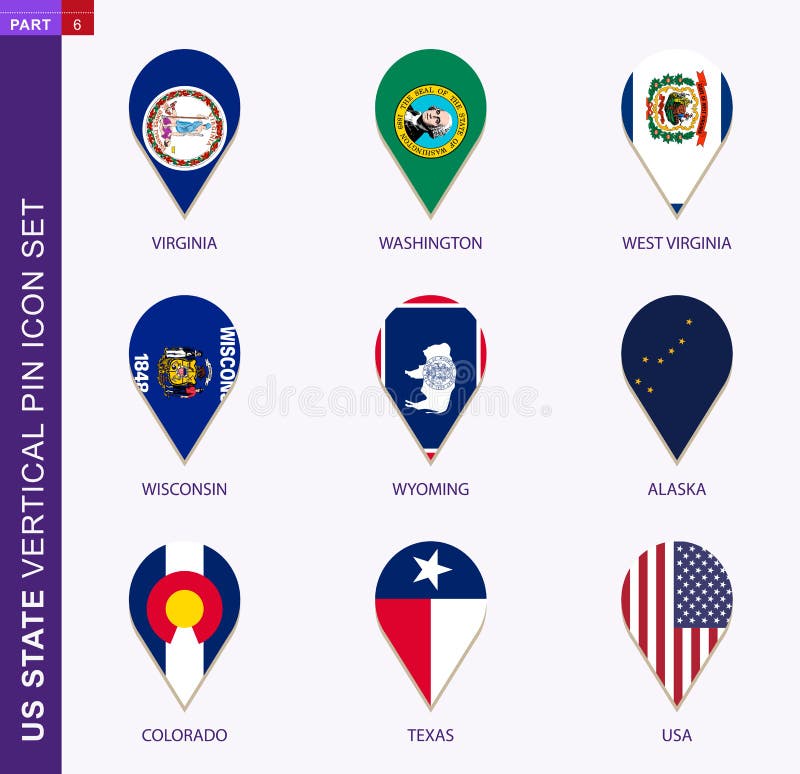 Vertical Pin Icon Set, 9 US Staes Flag Stock Vector - Illustration of ...