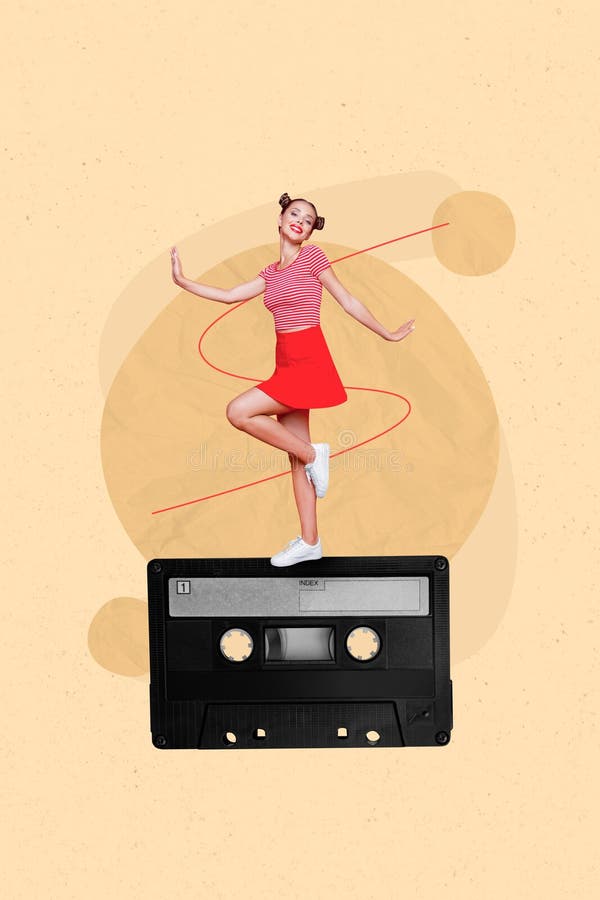 Vertical Pop Picture Collage Artwork Of Positive Carefree Girl Have Fun
