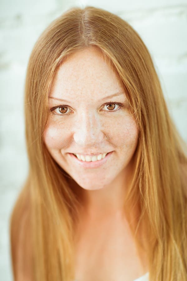 Adorable Smiling Red-haired Freckled Young Woman Stock Photo - Image of ...