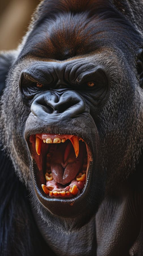 Vertical Portrait of Angry Silverback Gorilla Stock Illustration ...