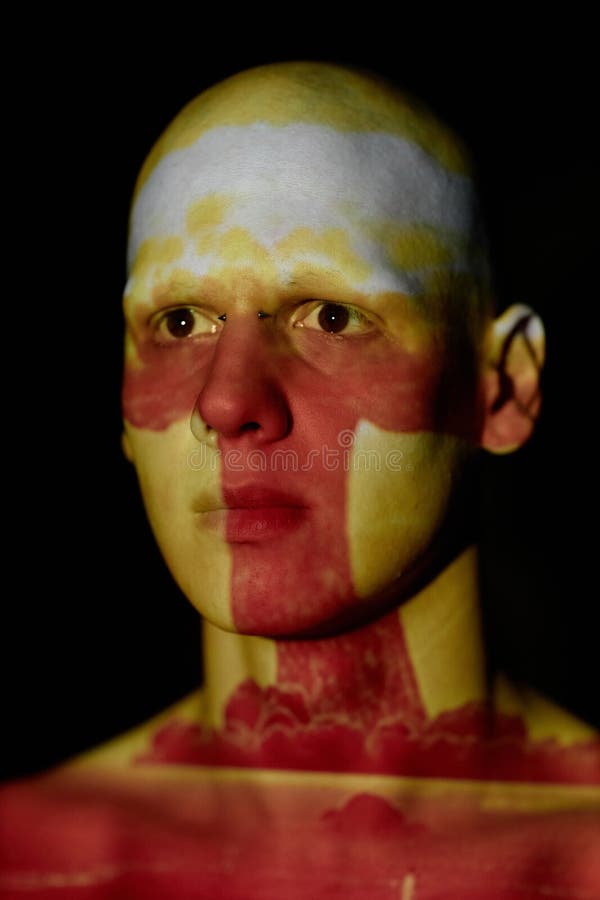 Portrait of Bald Man with Terrified Stare Looking at Atomic Explosion ...