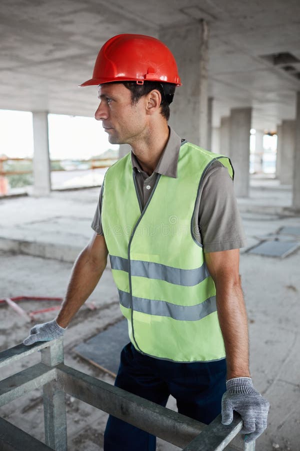Vertical Portrait of Construction Worker Stock Photo - Image of ...