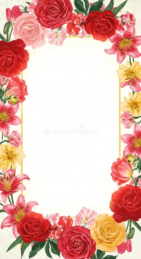 Red and Pink Horizontal Flower Border Blank Image Abstract Vector ...