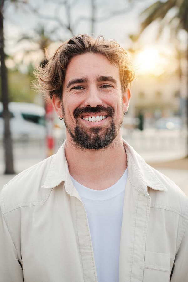 Vertical Portrait of Handsome Bearded Guy with Perfect White Teeth ...