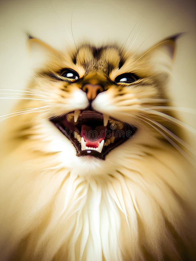 A Vertical Portrait of a Laughing Cat with Its Mouth Open Stock ...