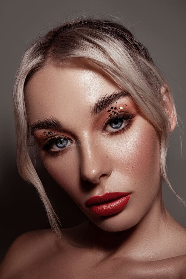 Vertical Portrait of a Young Caucasian Female Model with Makeup Stock ...