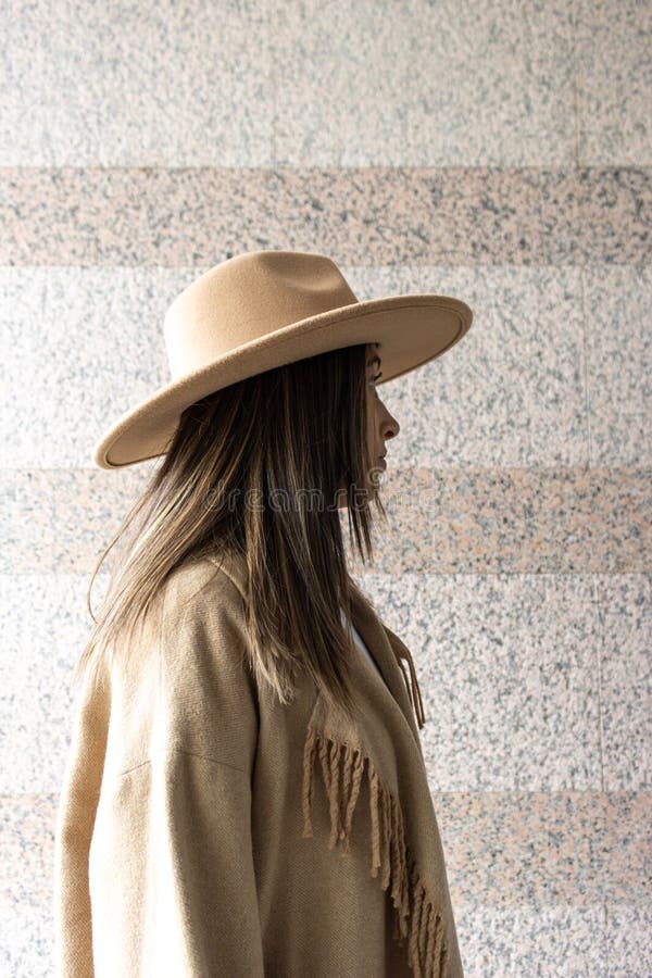 Vertical Portrait of a Young Woman Profile View with Hat Stock Image ...