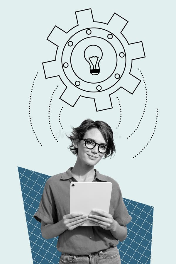 Vertical Poster Collage Young Girl Tablet Project Manager Worker New ...