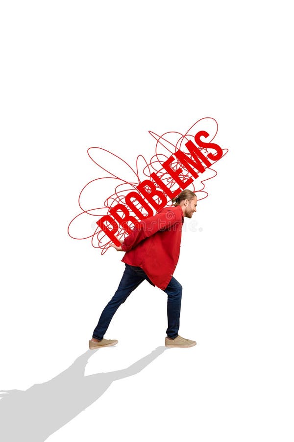 Vertical Poster Collage Young Man Carry Problems Text Drawing Doodles ...