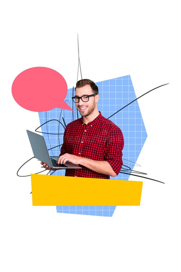 Vertical Poster Collage Young Man Freelancer Remote Worker Job Clerk ...