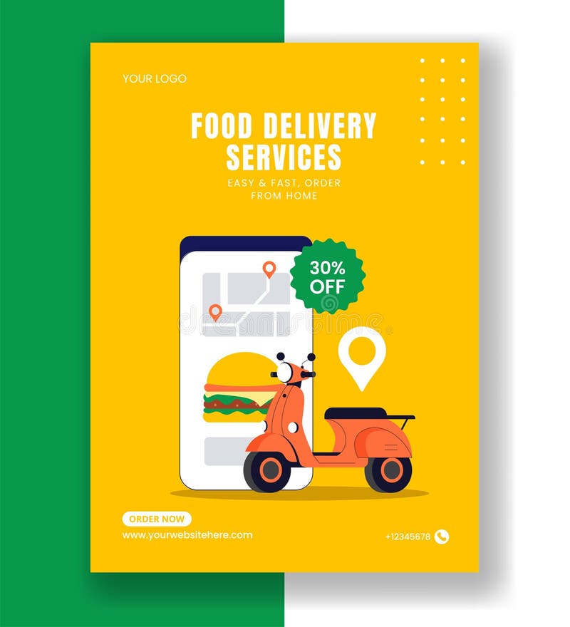 Vertical Poster Design Templates for Food Delivery Service in Flat ...