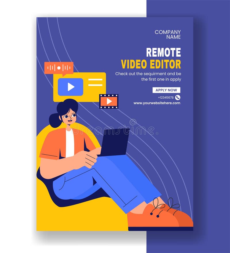 Vertical Poster Illustration Featuring Video Editing Software in a Flat ...