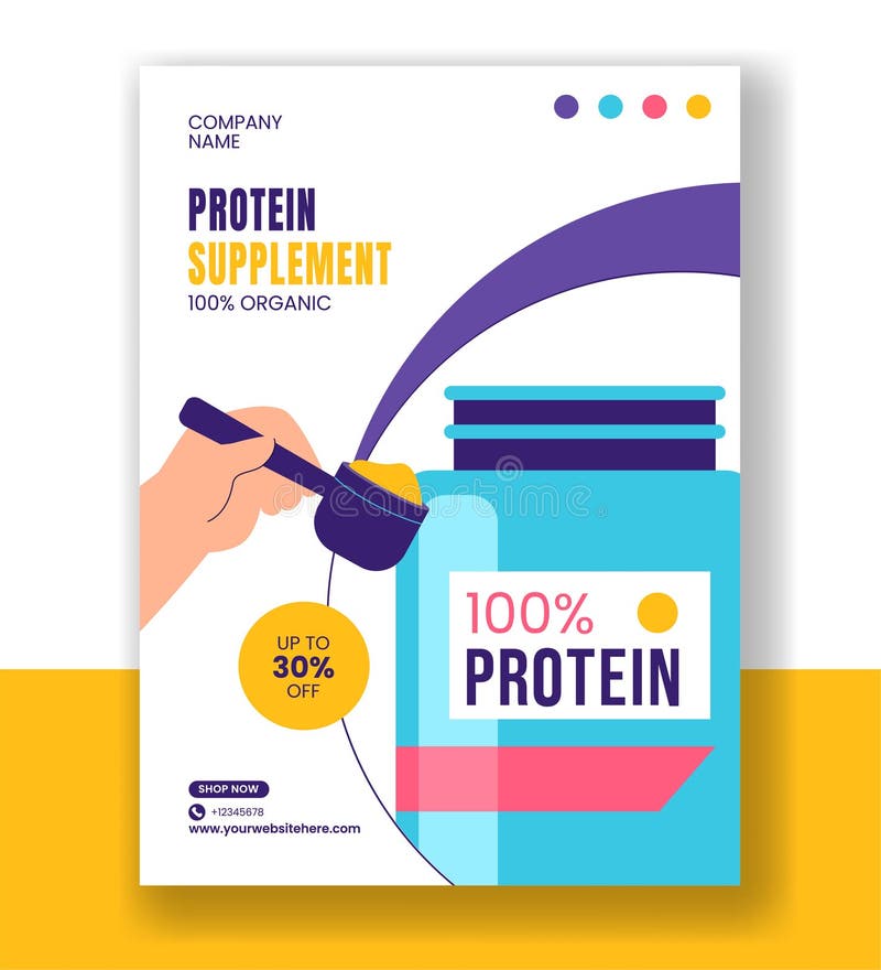 Vertical Poster Illustration Highlighting Protein Supplements in Flat ...