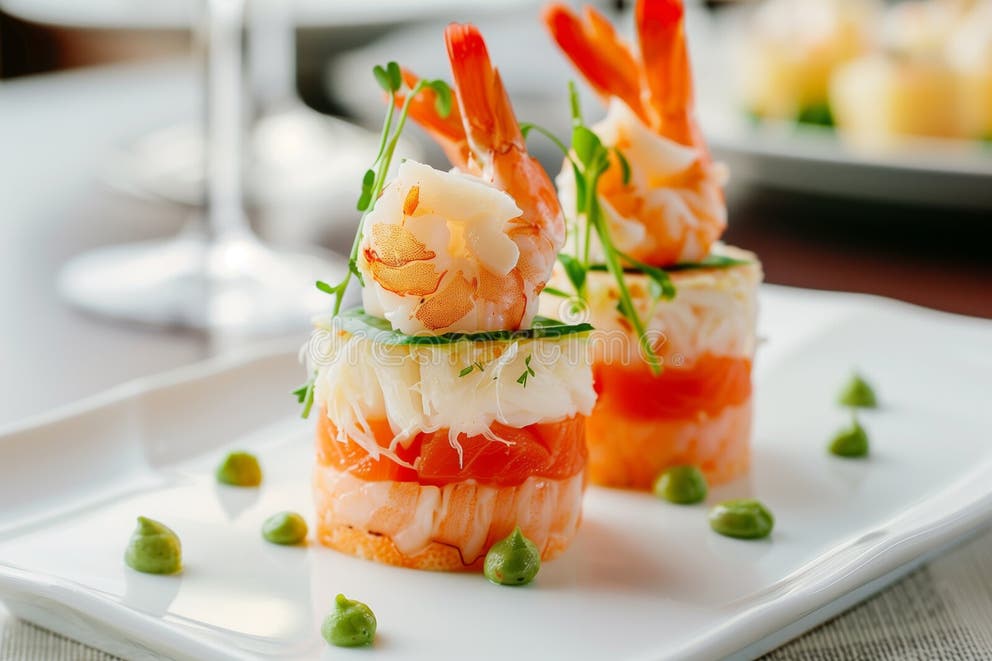 Vertical Presentation of Layered Seafood Appetizer Stock Photo - Image ...