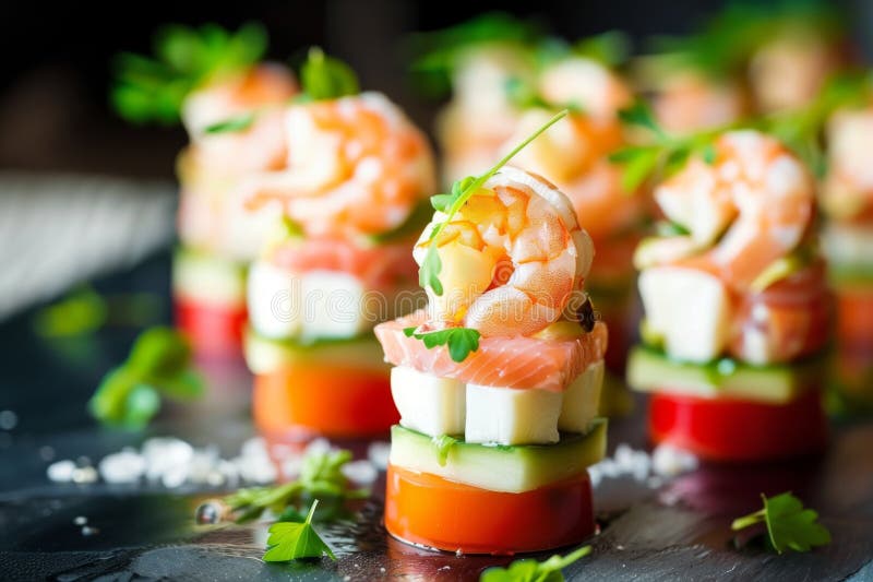 Vertical Presentation of Layered Seafood Appetizer Stock Image - Image ...