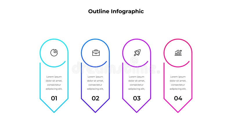 Vertical Progress Diagrams with 4 Elements. Concept of Four Steps of ...