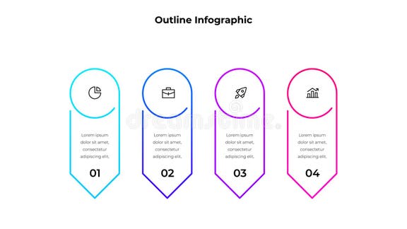 Vertical Progress Diagrams with 4 Elements. Concept of Four Steps of ...