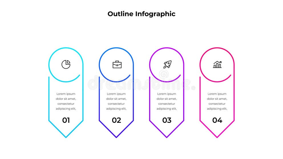 Vertical Progress Diagrams with 4 Elements. Concept of Four Steps of ...