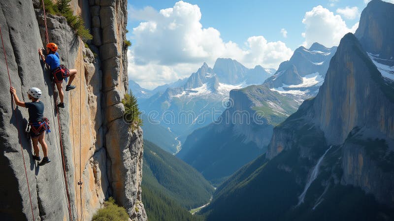 Vertical Quest: Conquering the Cliff Face Stock Illustration ...