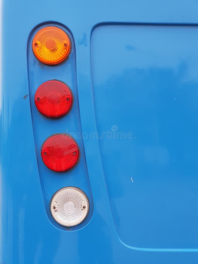 Vertical Rear Lights of School Blue Bus Stock Image - Image of ...