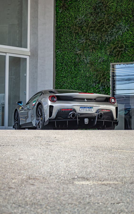 Vertical Rear View of a Gray Ferrari 488 Pista Editorial Stock Image ...