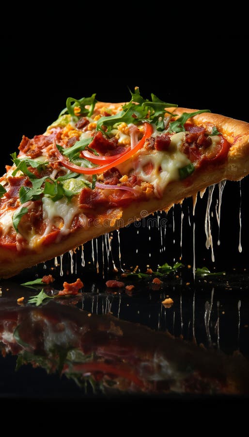 Vertical Recreation of Pizza Portion with Black Background Stock ...