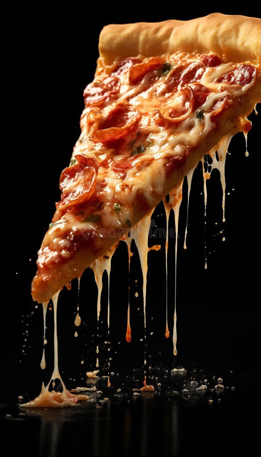 Vertical Recreation of Triangular Slice of Creamy Pizza Falling with ...