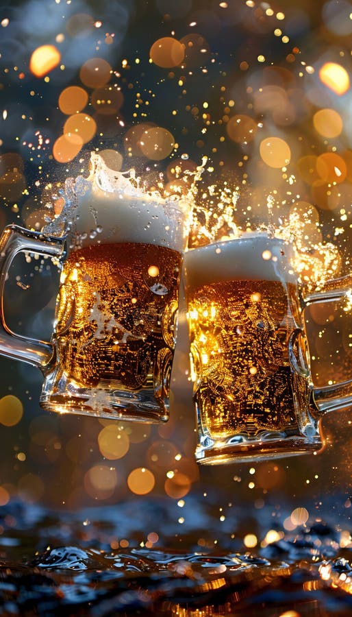 Vertical Recreation of Two Beers Glass Jugs Splashing Stock ...