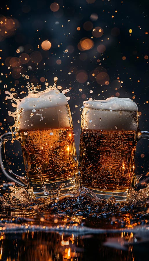 Vertical Recreation of Two Fresh Beers Glass Jugs, Cheers Stock ...