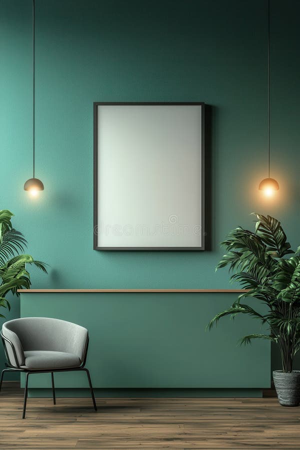 Vertical Rectangle Frame Mockup in a Stylish Interior with Green Walls ...
