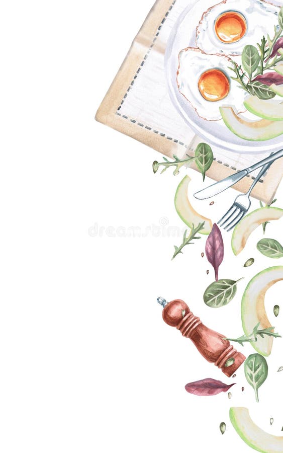 Vertical Rectangular Frame with Served Plate with Breakfast. Isolated ...