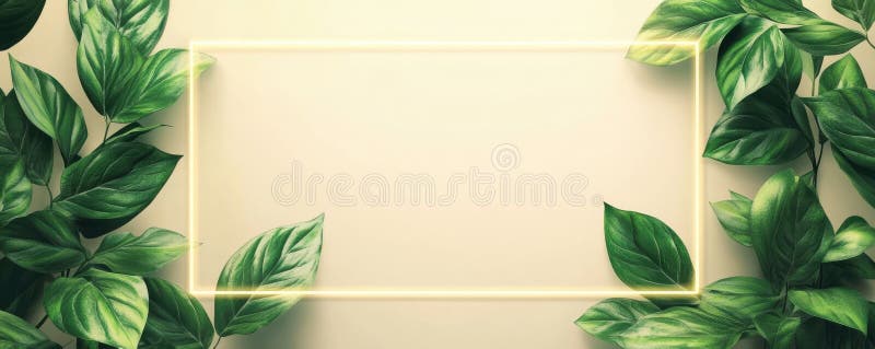 Blank Vertical Rectangular Frame Adorned with Lush Green Leaves ...