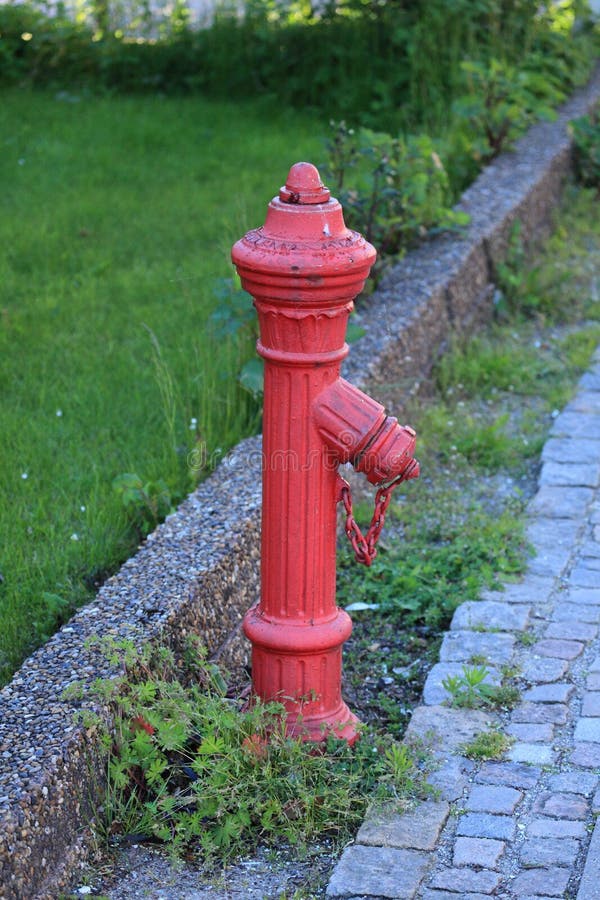 Vertical of a Red Fire Hydrant Standing on the Grass Stock Image ...