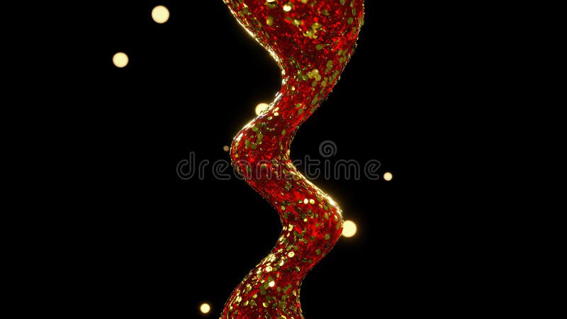 Vertical Red Spiral Shape with Shimmering Gold Flakes on a Plain Black ...