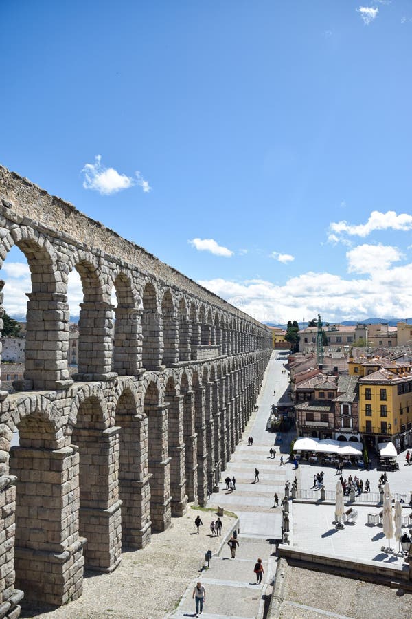 Vertical Right Upper Side View of Segovia Aqueduct, Roman Construction ...