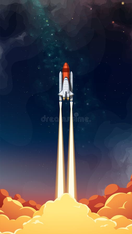 A Vertical Rocket Start with Fire Clouds Stock Vector - Illustration of ...