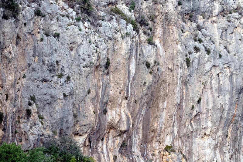 Vertical Rocks with Poor Mountain Vegetation Close Up View Stock Photo ...