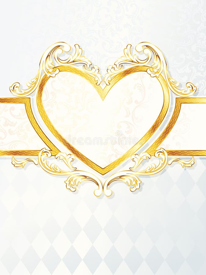 Horizontal Rococo Wedding Banner with Heart Emblem Stock Vector ...