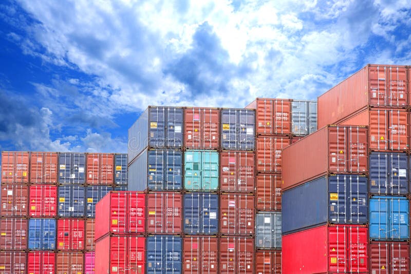 Vertical Row of Four Container Containers of Different Colors in the ...