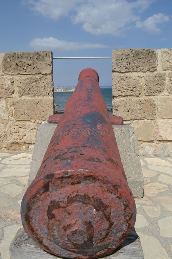 Vertical of a Rusty Byzantine Cannon in Larnaca Castle. Stock Image ...